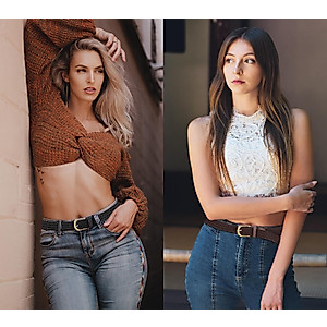 Alphyly Neries 2 Pack Women Plus Size Belt, Woven Elastic Stretch Belt, Brown Braided Belt Women, Black+Brown, For Waist Size 25-36''