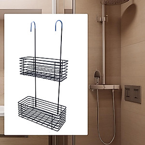 Semetall Hanging Shower Rack Black Shower Caddy Hanging with Hooks-No Drilling-the Back Hook Can be Rotated- Hung on the Faucet or Cross Bar-304 Stainless Steel-(Double Shelves)