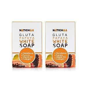 Glutathione Papaya White Soap (2 Pack) - Natural Skin Brightening - Dark Spots, Acne Scars - Acquire a Soft, Silky Smooth Skin for Body & Facial