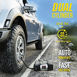 OlarHike 12V Portable Air Compressor, 150PSI Tire Inflator, Dual Cylinder Tire Pump with LED Night Light/Auto Shut-Off for SUVs/Trucks/RVs