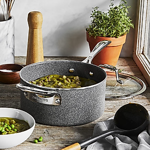 ZWILLING Vitale 4-qt Nonstick Saucepan with Handle helper and Lid, Aluminum, Scratch Resistant, Made in Italy, Gray