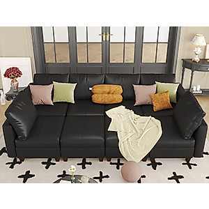 EASE MOOSE Modular Sectional Sofa Sleeper Couch with Storage, 8 Seat Faux Leather sectional Modular Sofa Large Moduar Sleeper Sofa Black Sectional Sofa Bed Modular Couch for Living Room