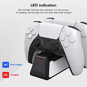 KIWIHOME PS5 Controller Charger Fast Charging Station, Charging Dock Stand for PS5 Playstation 5 Controller Accessories with LED Indicators and USB C Charging Cable (White)