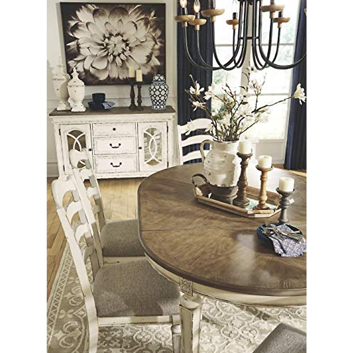 Signature Design by Ashley Realyn Dining Room Upholstered Chair 2 Count, Antique White