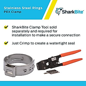 SharkBite 3/4 Inch Clamp Ring, Pack of 100, Stainless Steel Plumbing Fitting, PEX Pipe, PE-RT, UC955CP100