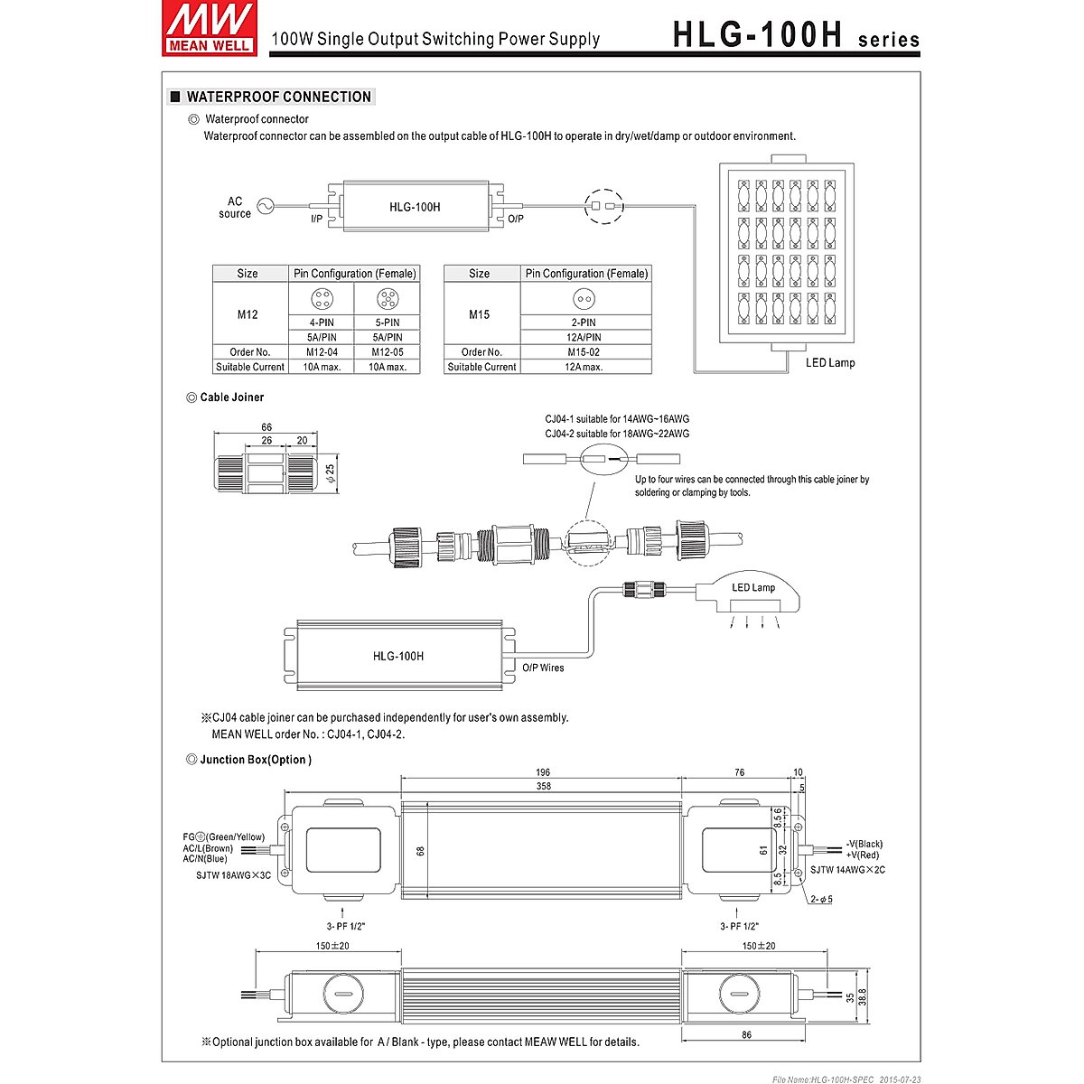 MEAN WELL HLG-100H-48 100 W Single Output 2 A 48 Vdc Output Max IP67 Switching Power Supply - 1 item(s)