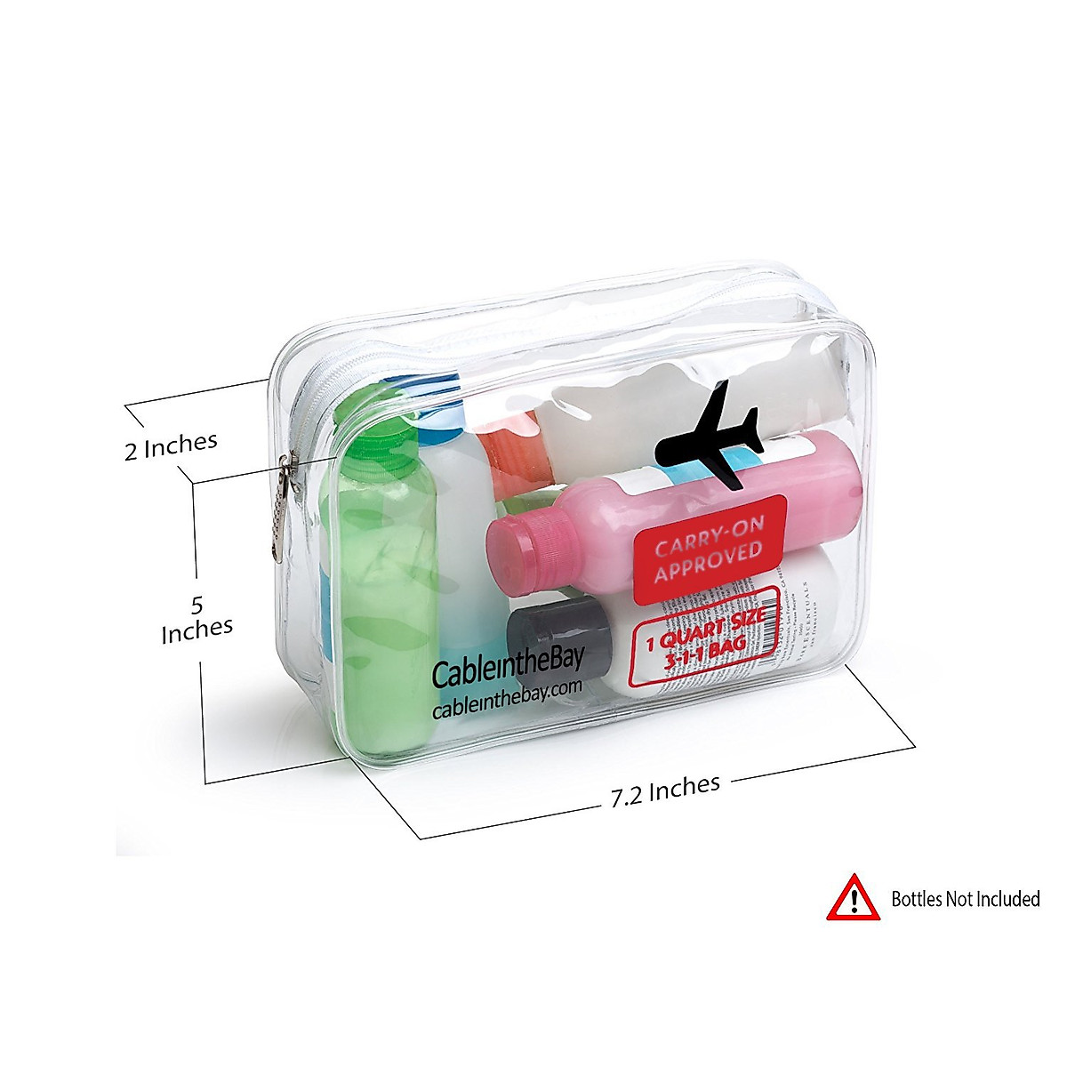 Cableinthebay TSA Approved Clear Travel Toiletry Bag-Quart Sized with Zipper-Airport Airline Compliant Bag/Bottles-Men's/Women's 3-1-1 Kit+Travel (1 PACK)