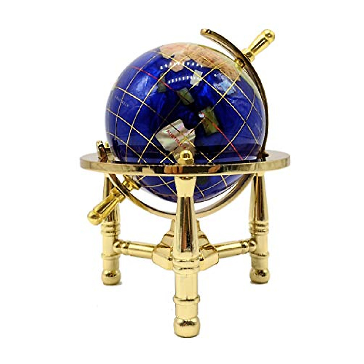 Unique Art 6-Inch Tall Bahama Blue Swirl Pearl Ocean Mini Table Top Gemstone World Globe with Gold Tripod