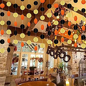 XIANMU 4 Pack 40 Feet Halloween Circle Dot Garlands Gold Glittery Orange and Black Paper Bunting Streamers Haunted House Hanging Party Decorations for Birthday Baby Shower Graduation Decor