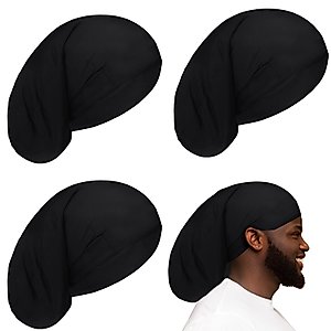 4 Pieces Unisex Dreadlock Cap Long Hair Dreads Head Wrap Sleeping Cap Hair Accessories Sleep Bonnet for Men Women (Black)
