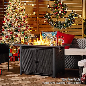 Yaheetech 43in Fire Pit Propane Fire Pit 50,000 BTU Gas Fire Pit Table with Two Storage Shelves, Glass Tabletop, Rattan Wicker Base and Waterproof Cover for Garden/Patio, CSA Certification