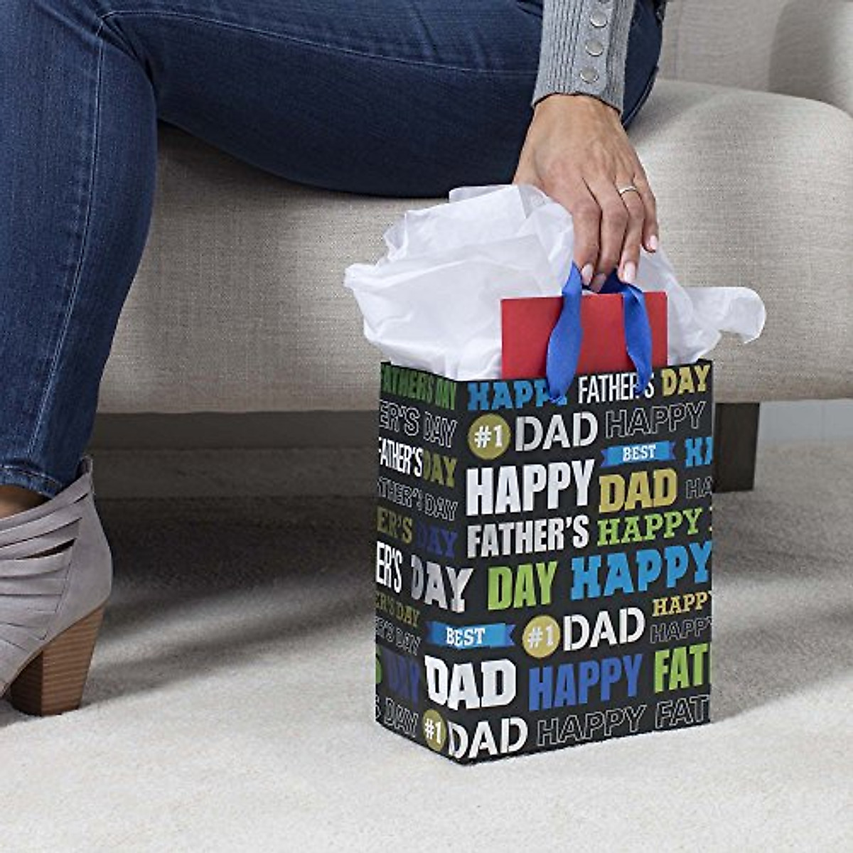 Hallmark 9" Medium Father's Day Gift Bag with Tissue Paper (Black, Green, Blue, Gold) "Best Dad" "Happy Father's Day"