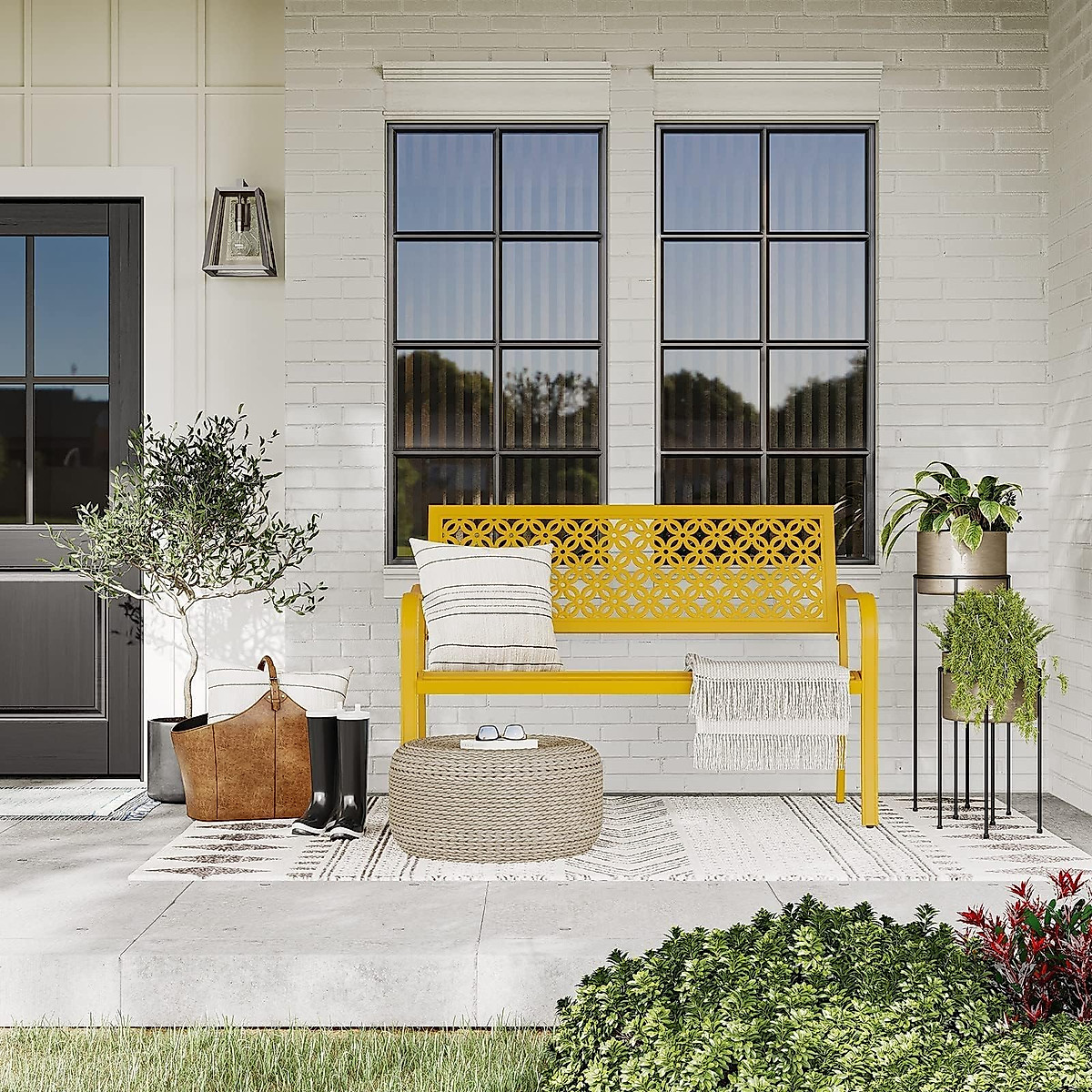 Grand patio Outdoor Bench, Garden Benches with Anti-Rust Metal Powder Coated Frame, Patio Bench for Front Porch Park Outside Furniture Decor, Sunflower Yellow