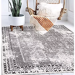 Rugshop Bohemian Distressed Border Stain Resistant High Traffic Living Room Kitchen Bedroom Dining Home Office Area Rug 5'x7' Black