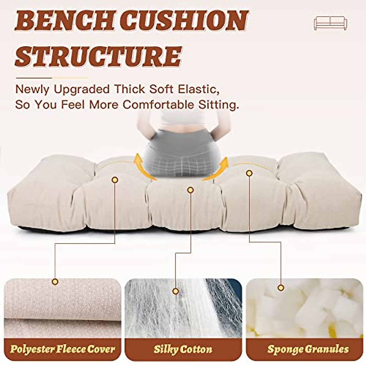 Focuprodu Bench Cushions. Non-Slip Pile Bench Cushion for Indoor and Outdoor in Multiple Scenarios.45x18 Inch Bench Cushion Ideal Cushion for Benches, Sofas and Raised Windows. (45x18x4, Beige)