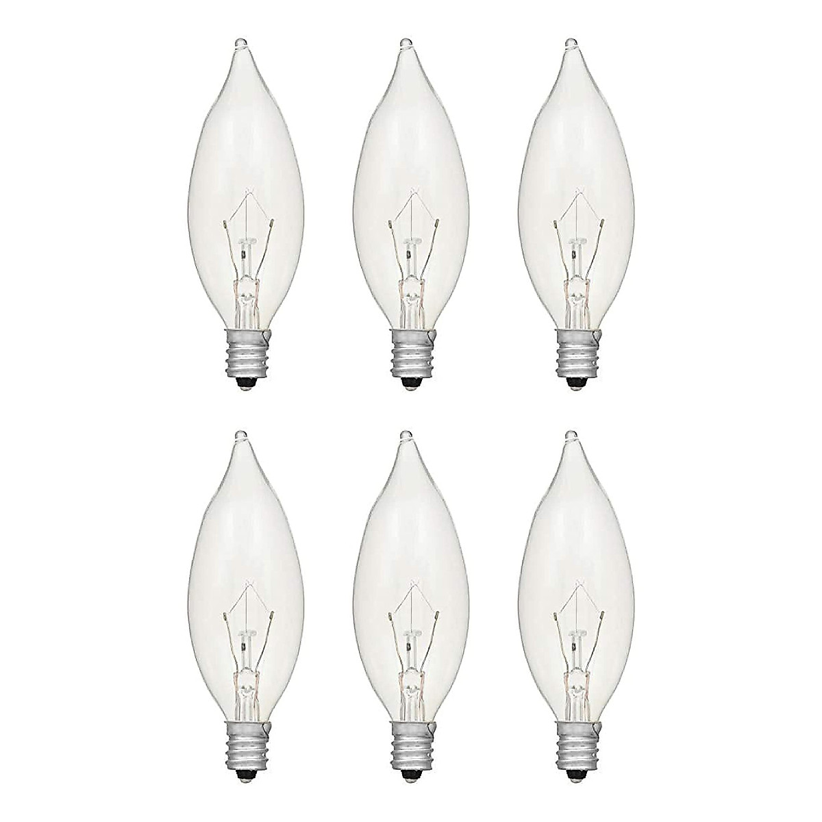 SYLVANIA Double Life Incandescent Light Bulb, B10, 15W, Candelabra Base, 65 Lumens, 3000K, Clear, Soft White - 6 Count (Pack of 1) (15318)