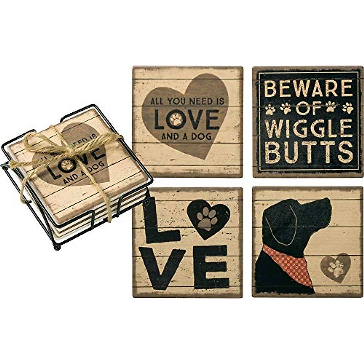 Primitives by Kathy 39365 Stoneware Coasters, Love and a Dog