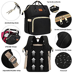 KUWANI Diaper Bag Backpack, Multifunction Travel Baby Changing Bags for Dad/Mom, Large Unisex Waterproof Diaper Backpack with Stroller Straps, Baby Registry Search(Black)
