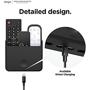 elago Universal Remote Holder Mount Compatible with Apple TV Remote and All Other Remote Controls - Adhesive Tape or Screw Mounting Options, Available Wired Charging [Large] [Black]