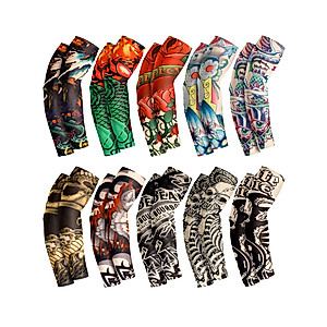 Boao 10 Pairs Men's Cooling Arm Sleeves Long Fingerless Arm Cover Anti Slip UV Protection Sun Sports Temporary Tattoo Arm Sleeves (Delicate Pattern)
