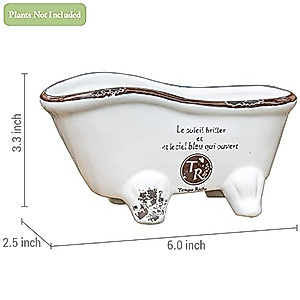MyGift 6-Inch White Ceramic Indoor Plant Pot, Claw Foot Bathtub Mini Succulent Planter Pot, Petite French Country Bathroom Decor Soap Dish