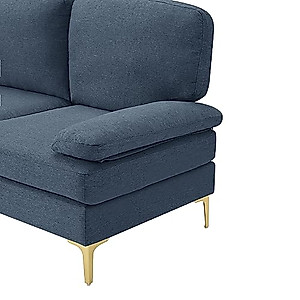 Goohome 79.5'' Linen L-Shaped Left-Hand Facing Sectional Sofa Metal Legs and 2 Detachable Armrest Pillows, Modern 3-Seater Fabric Couches for Living Room Apartment Small Space, A-Dark Blue
