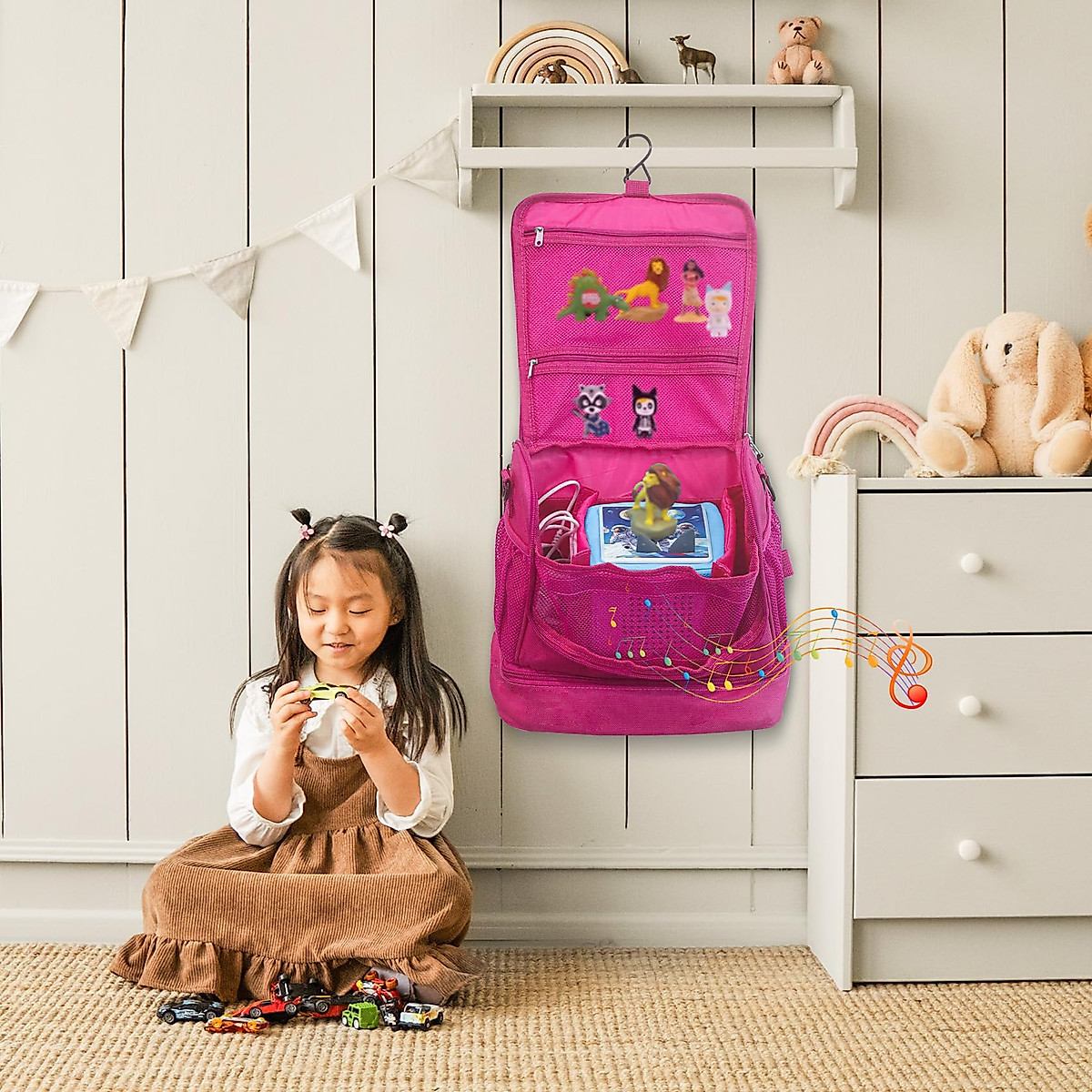 Carrying Case for Toniebox,Backpack Bag for Toniebox Starter Set , Tonie Figures ,Headphones and Charging Station, Portable Storage Bag with Shoulder Strap and Handle Bar, Hanging Storage (Pink)