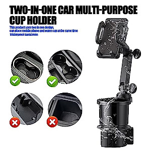 Sodcay Pack-1 Car Cup Holder Phone Mount, 2-in-1 Cup Holder Expander Adapter, 360 Degrees Rotation Cup Holder Cellphone Mount, Multifunctional Cup Holder Cell Phone Holder (Black)