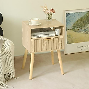 MaxSmeo Small Nightstand Wood Bedside Table with Drawer, Modern End Table for Bedroom and Small Spaces, Solid Wood Legs, Easy Assembly, Natural