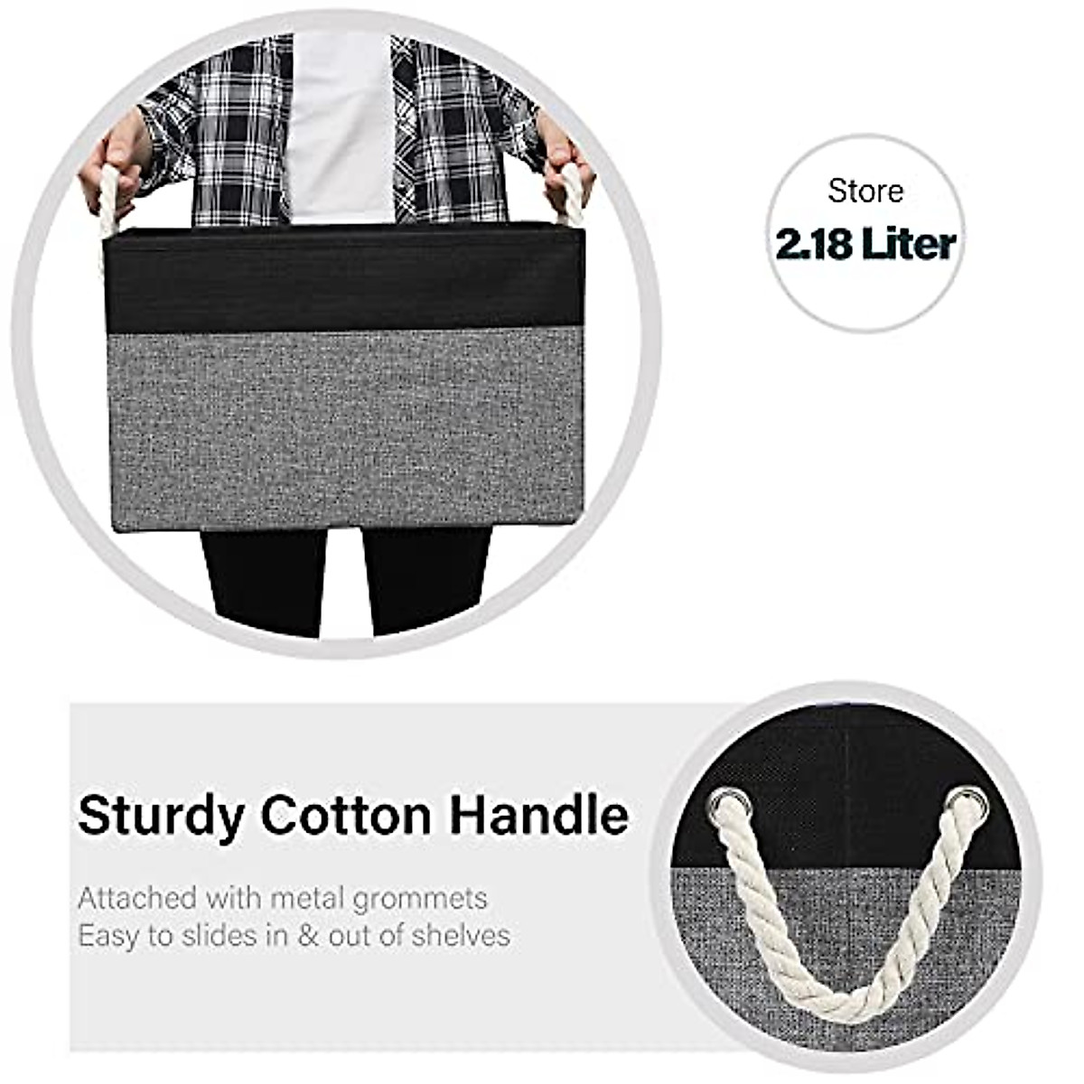 ACECHA Fabric Storage Bins for Organizing, 3 Pack Large Closet Storage Bins with Dual Handles for Home Storage Shelves, Toys, Clothes (Black Gray)