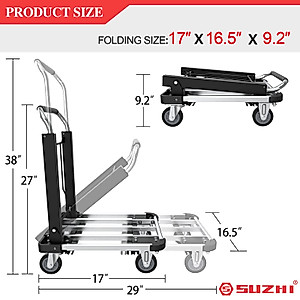 Folding Platform Truck cart with 4 Wheels, Moving Cart Collapsible Dolly, Foldable Dolly Cart, 330LBS Capacity, Durable, Solid & Essentials for Moving Luggage, Travel, Shopping