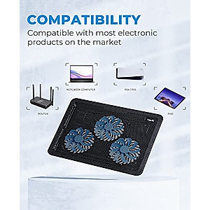 havit HV-F2056 15.6"-17" Laptop Cooler Cooling Pad - Slim Portable USB Powered (3 Fans), Black/Blue