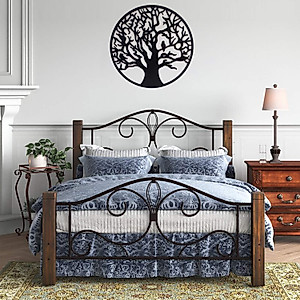 Asense 24 Inch Metal Tree Leaf Wall Art Sculptures Home Decor Hanging Round Tree of Life Home Garden Bedroom Living Room Indoor Outdoor Decoration (Tree-Round-Black)