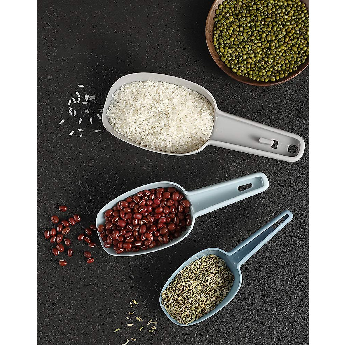 Ice Scoop Set of 3, Multi-purpose Plastic Kitchen Scoops Bar Scooper for Canisters, Flour, Powders, Dry Foods, Candy, Pop Corn, Coffee Beans and Pet Food