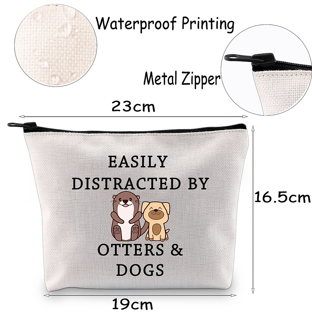 MNIGIU Otter Gift Dog Lover Makeup Bag Easily Distracted by Otters and Dogs Zipper Pouch Bag Gift (ottter dog bag)