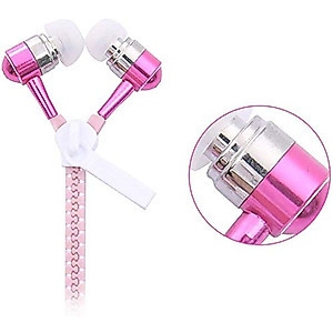 SPRINT4DEALS Luminous Zip Earphones Glow in The Dark Zipper Headphones Light up Wired Earbud Stereo Earphones for Mobile Phones Tablet (Pink)