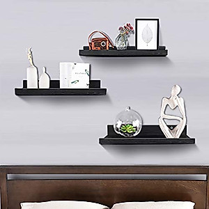 24 Inch Black Wall Mounted Floating Shelves Set of 3, Picture Shelving Ledge for Kitchen, Living Room, Bedroom, Office