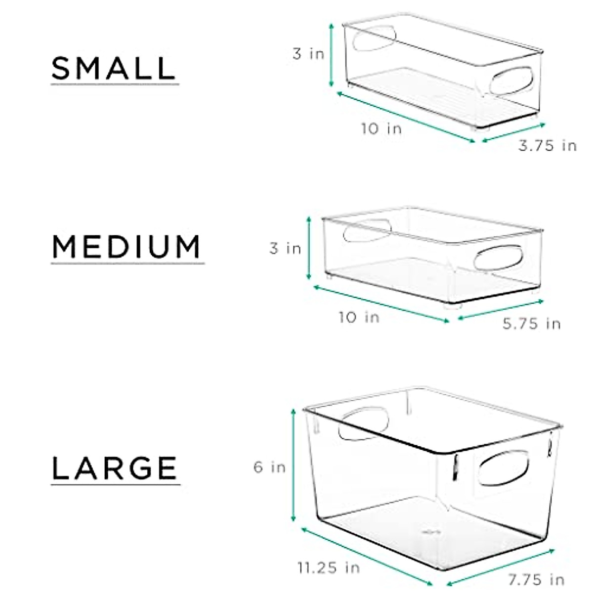 Sorbus Storage Bins Clear Plastic Organizer Container Holders with Handles – Versatile for Kitchen, Refrigerator, Cleaning Supplies, Cabinet, Food Pantry, Bathroom Organization (Set of 10, Clear)