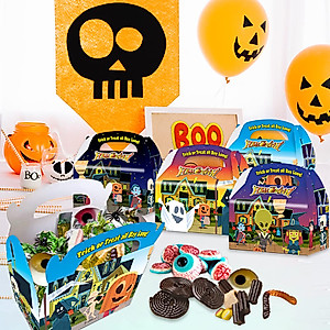ArtCreativity Halloween Treat Boxes, Set of 12, Cardboard Paper Halloween Candy Boxes with Carry Handles, Adorable Trick or Treat Supplies, Halloween Goodie Bags for Sweets, Toys, Gifts, and More