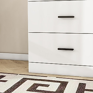 Modern 6 Drawer Dresser for Bedroom, Wood Wide Chest of Drawers Floor Storage Lateral Drawer Cabinet Organizer with Metal Handles for Home Office (White)