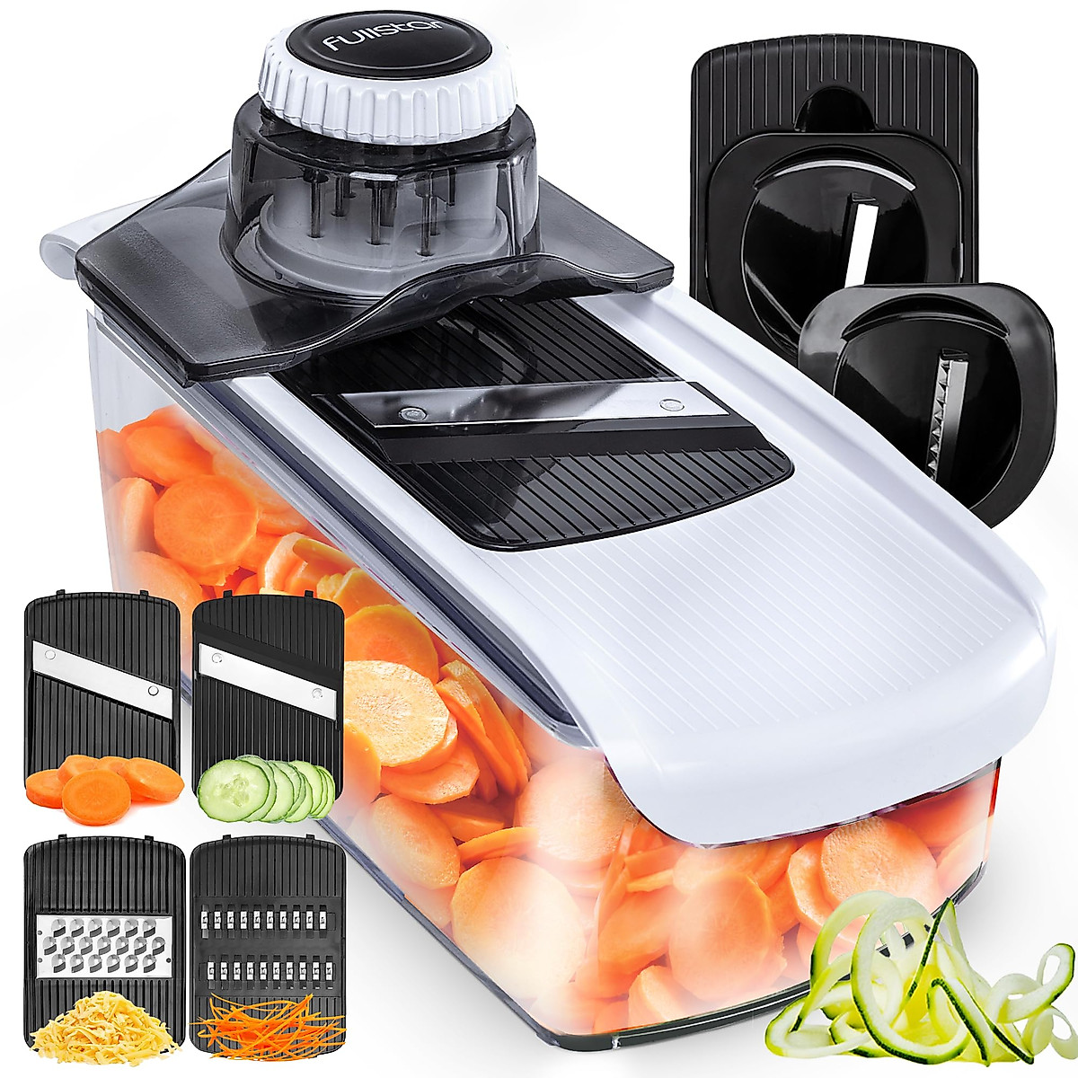 Fullstar 6-in-1 Mandoline Slicer For Kitchen, Cheese Grater, Vegetable Spiralizer and Veggie Slicer for Cooking & Meal Prep (Kitchen Gadgets Organizer & Safety Glove Included)