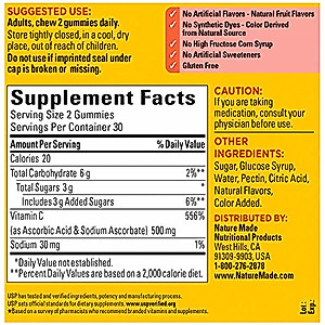 Nature Made Extra Strength Dosage Vitamin C 500 mg per Serving, Dietary Supplement for Immune Support, 60 Gummies, 30 Day Supply