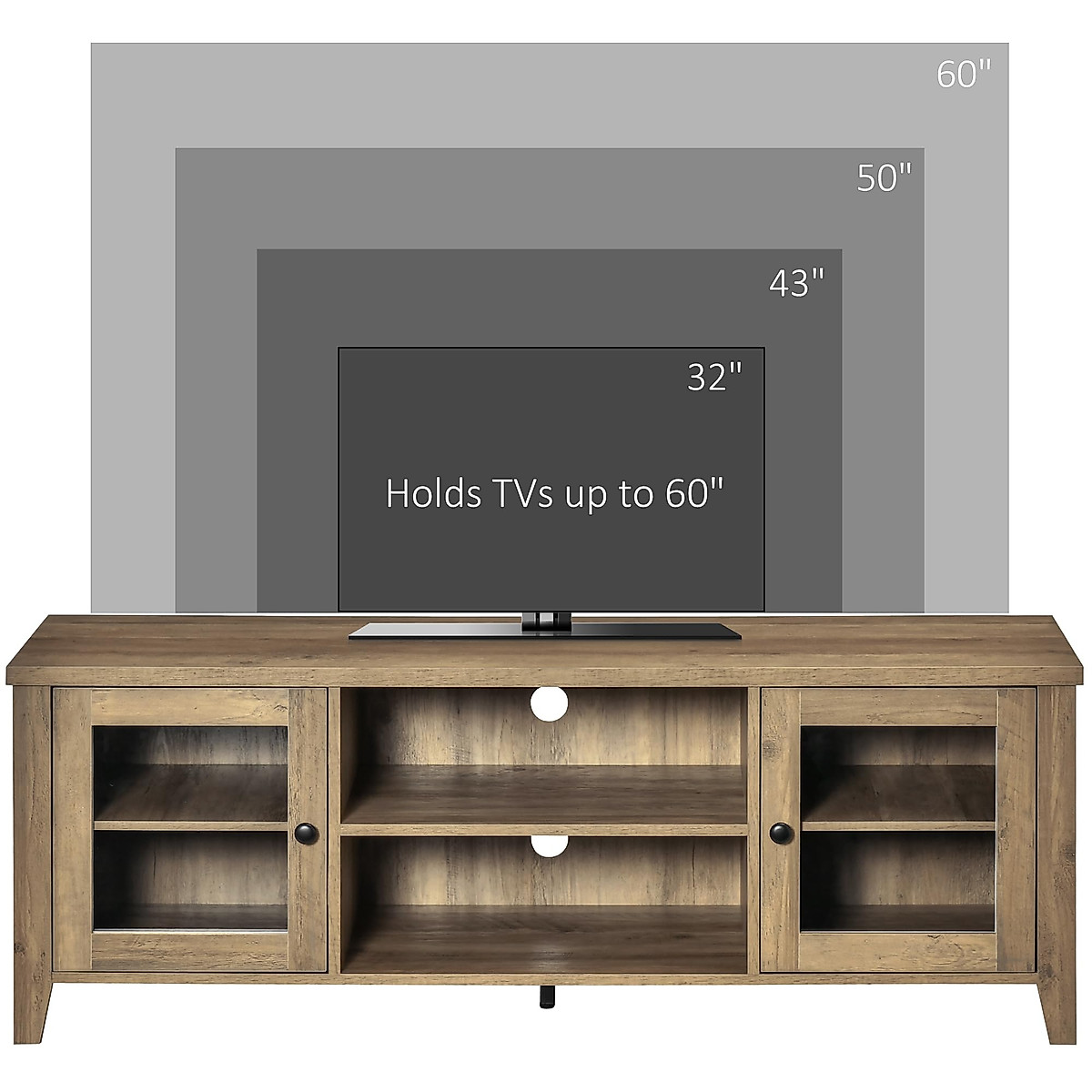 HOMCOM Modern TV Stand, Entertainment Center with Shelves and Cabinets for Flatscreen TVs up to 60" for Bedroom, Living Room, Brown Wood Grain