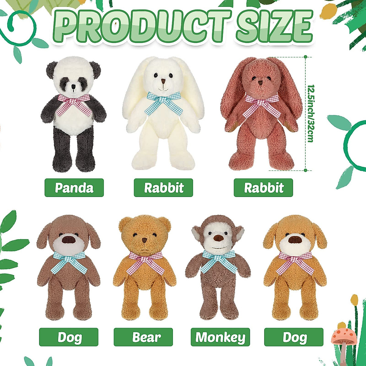 Civaner 7 Pcs Stuffed Animals Bulk 12.5 Inch Cute Soft Animal Plush Toys for Kids Birthday Gifts Baby Shower Party Decorations (Jungle)