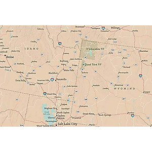 USA Road Trip & Travel Highway Tracing Map 24x36 Poster (Tan & Slate Blue)