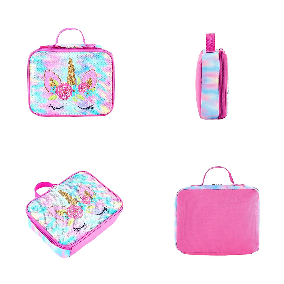 KK CRAFTS Cute Insulated Lunch Box For Girls Boys Kids Toddlers Preschool Kindergarten Elementary(Small,Sequin Rainbow Unicorn)