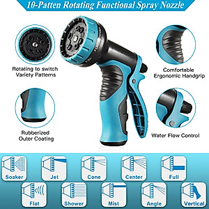 Juvoery 50FT Flexible Garden Hose - Water Garden Hose with 10 Function Nozzle, Lightweight Anti-kink Design for Outdoor Use, 3-Layer Latex and 3/4 Inch Solid Fittings (Blue)