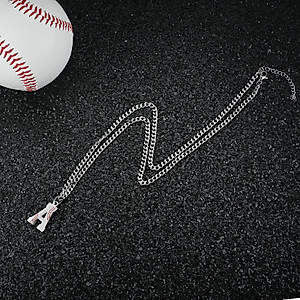 AIAINAGI Baseball Initial A-Z Letter Necklace for Men Baseball Charm Pendant Stainless Steel Silver Chain 22inch Personalized Baseball Gift for Men（J