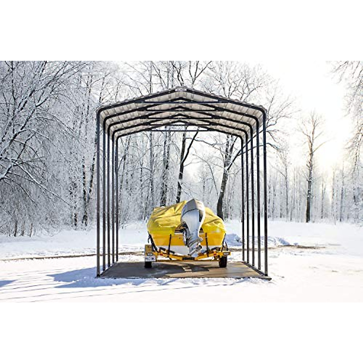 Arrow 14' x 20' x 14' 29-Gauge Metal RV Carport and Multi-Use Shelter for Large Vehicles- Eggshell