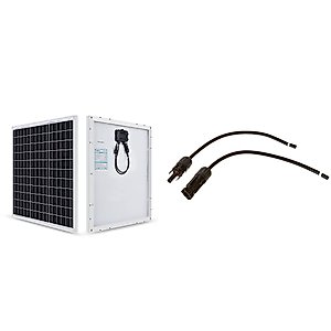 Renogy 50 Watt 12 Volt Monocrystalline Solar Panel (Compact Design) & One Pair of 9In 12AWG Adaptor Kit Solar Cable Wire PV with Female & Male Connectors Connect Solar Panel and Charge Controller